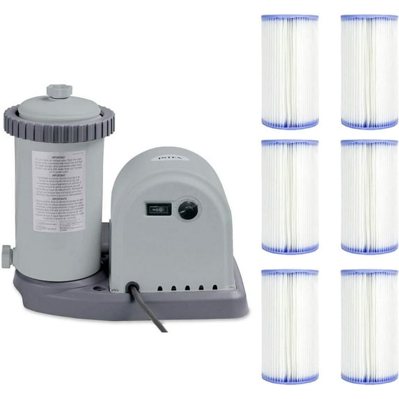 Intex 1500 GPH Krystal Clear Filter Pump with 6 Replacement Type A Pool ...