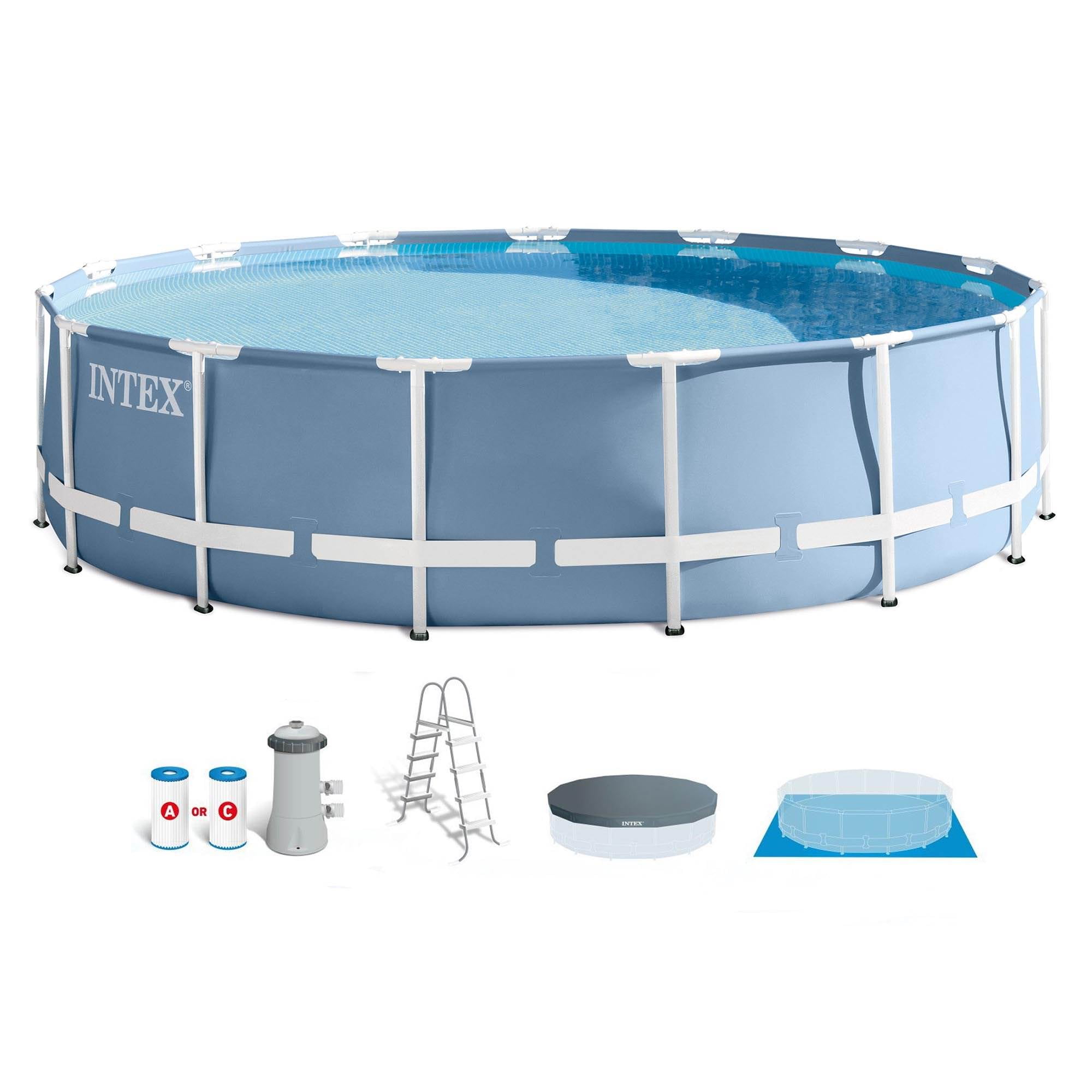 Intex Prism Frame Swimming Pool Set, 15ft x 15ft x 42in, Pump, Ladder ...
