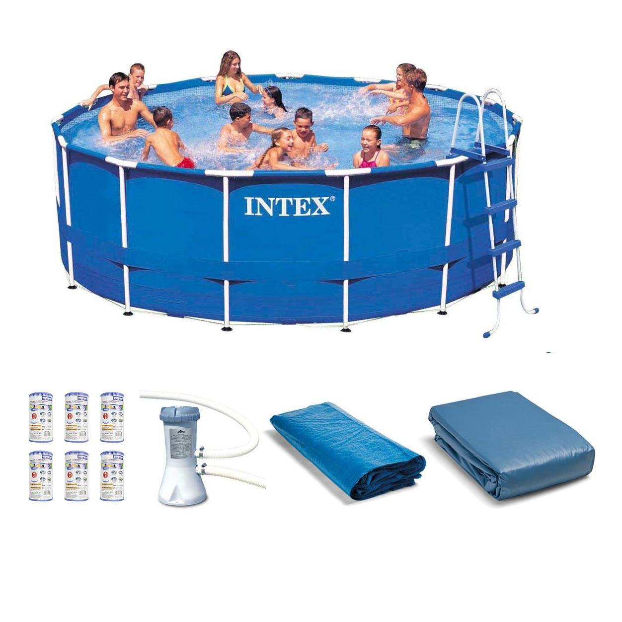 Intex 15ft x 48in Frame Swimming Pool Set w/ Included Pump, Filter Pump ...