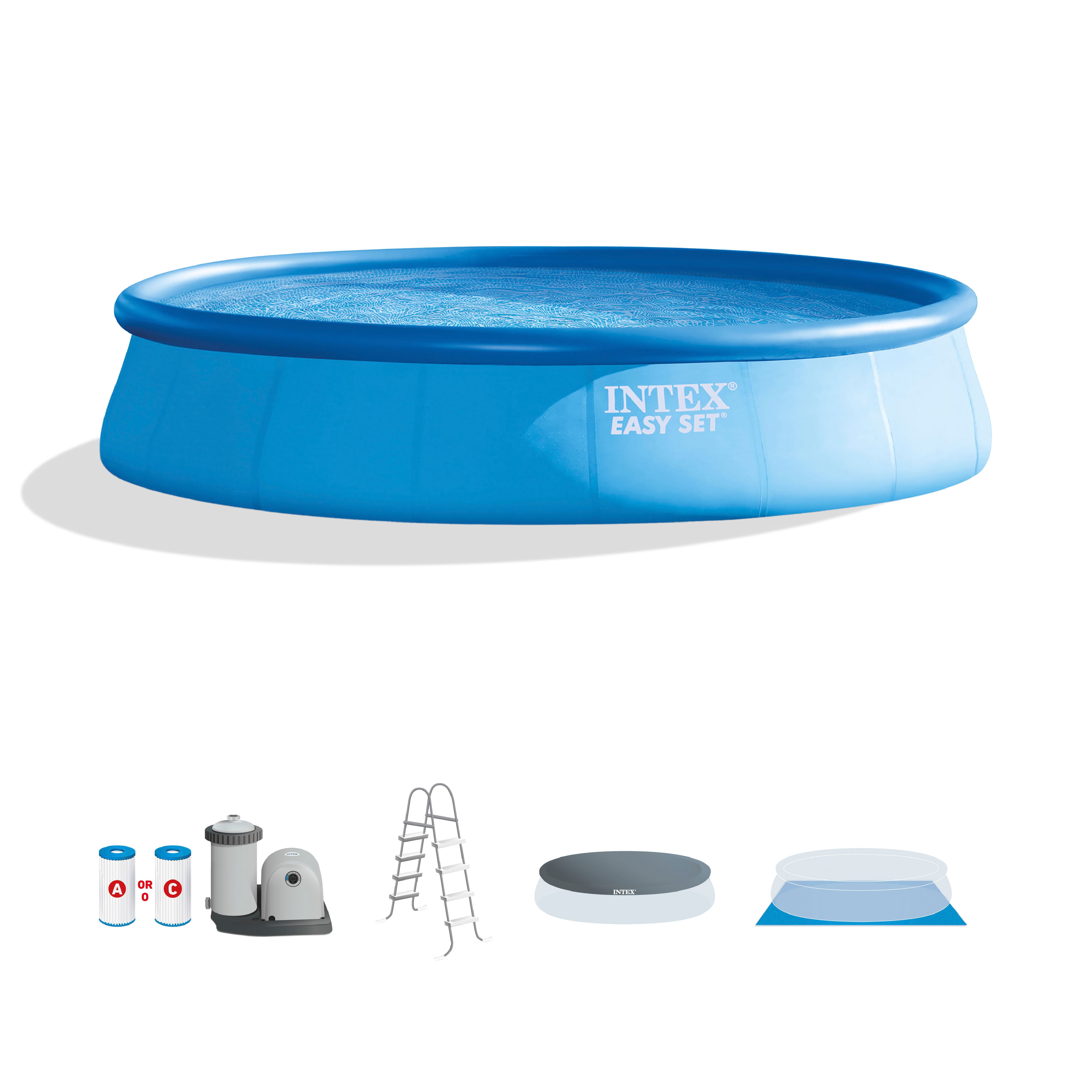 Open Box Intex 18' x 48" Inflatable Round Above Ground Swimming Pool ...