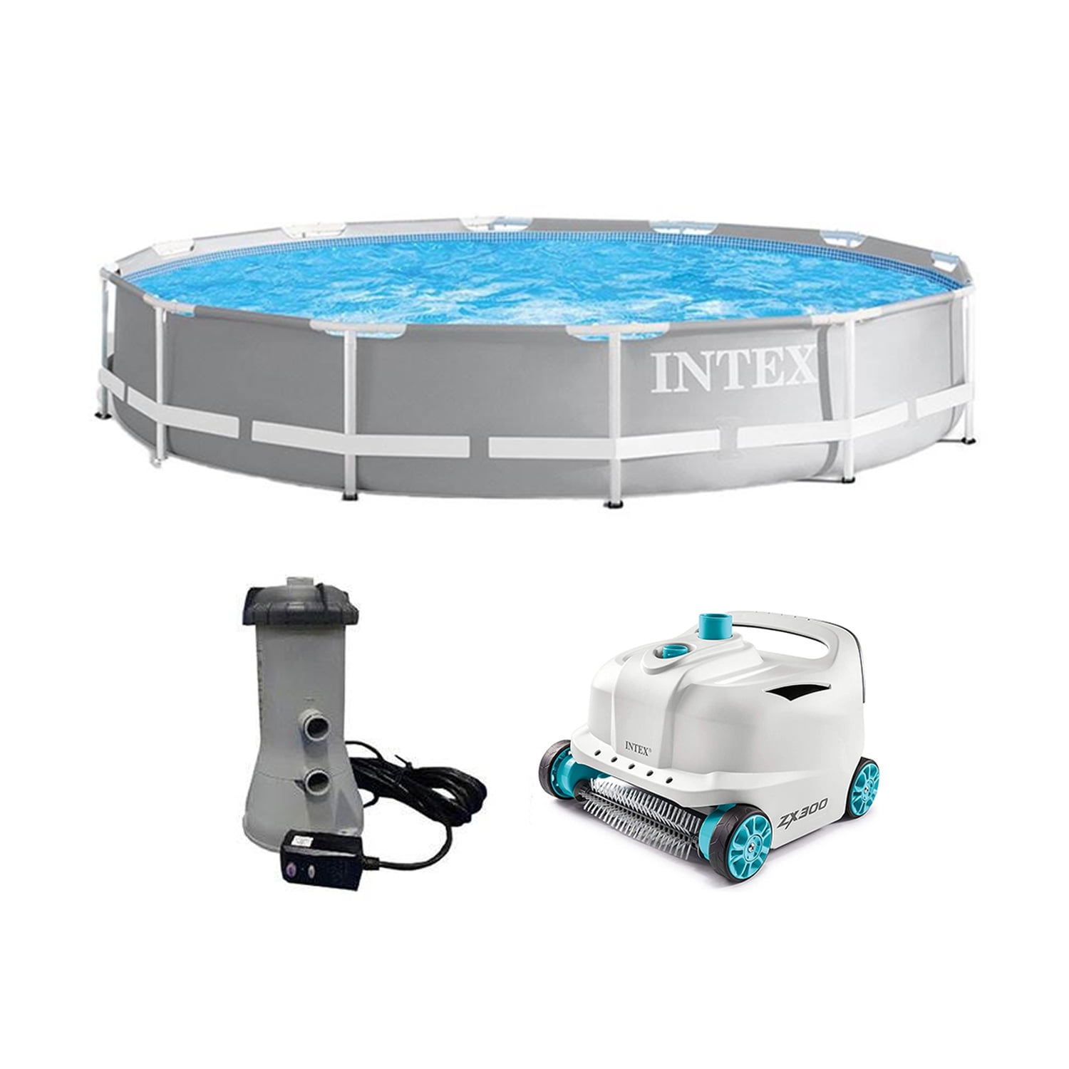 Intex 26711EH 12ft x 30in Above Ground Swimming Pool & Robot Vacuum ...