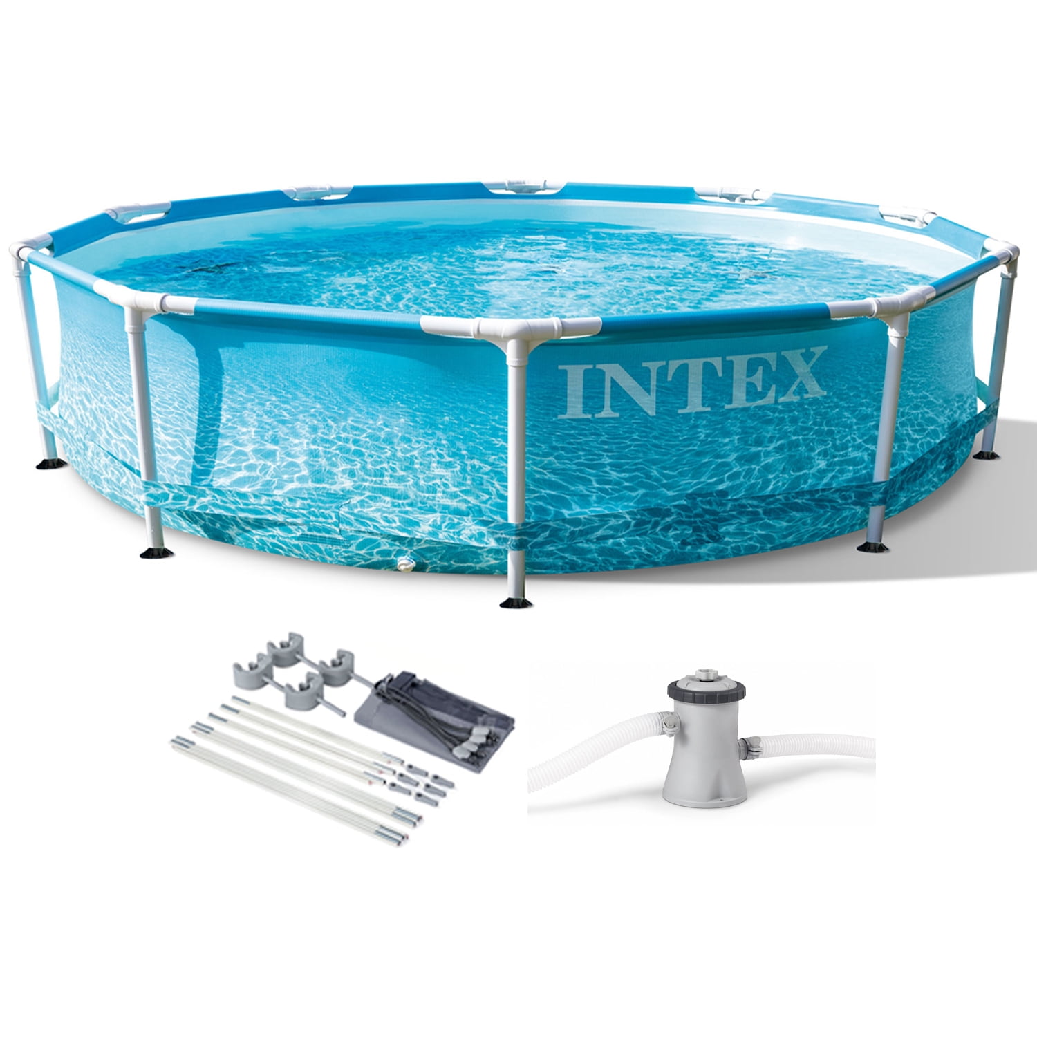 Intex 28207EH 10' x 30" Metal Frame Beachside Swimming Pool w Pump ...