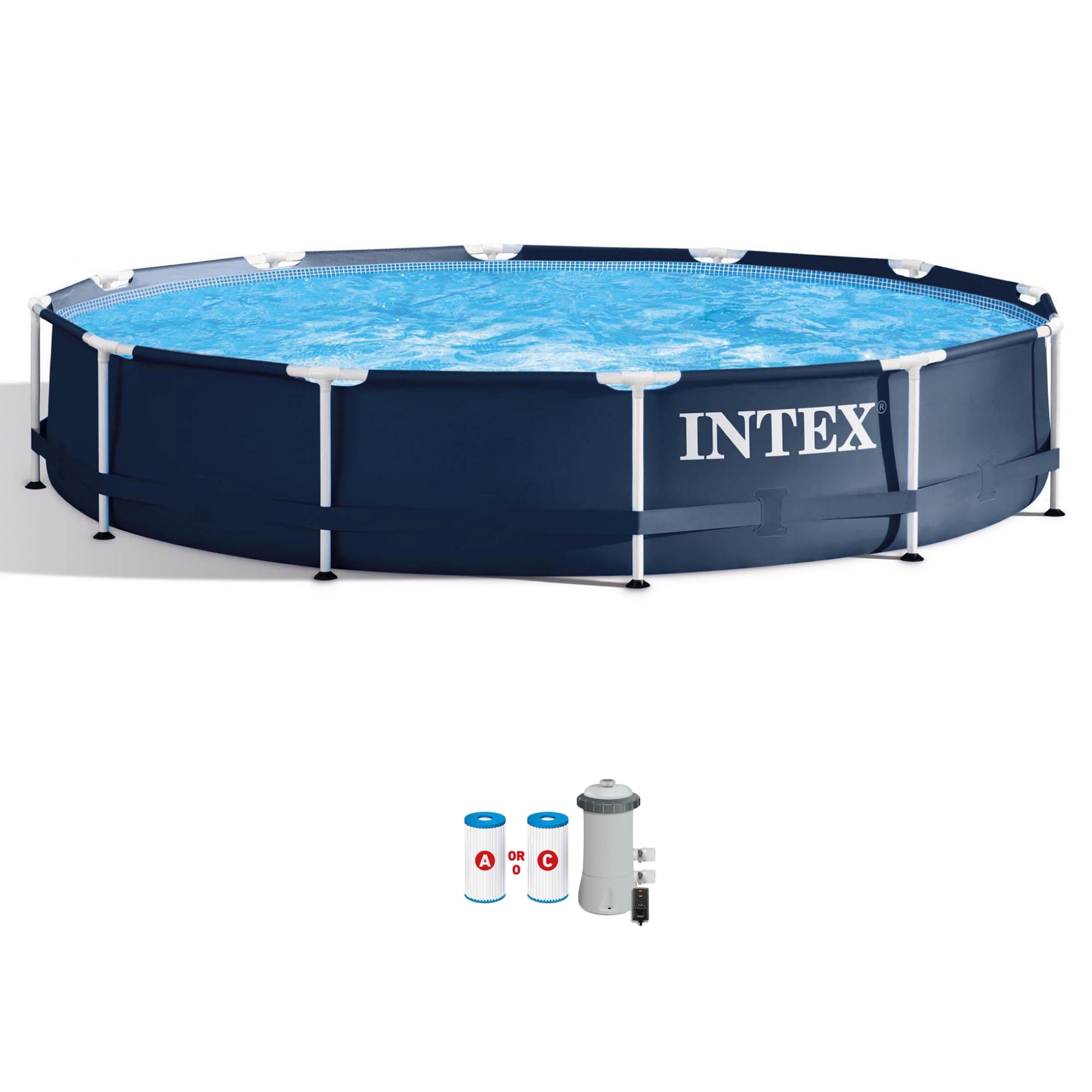 Open Box INTEX Metal Frame 12ft x 30in Above Ground Swimming Pool Set w ...