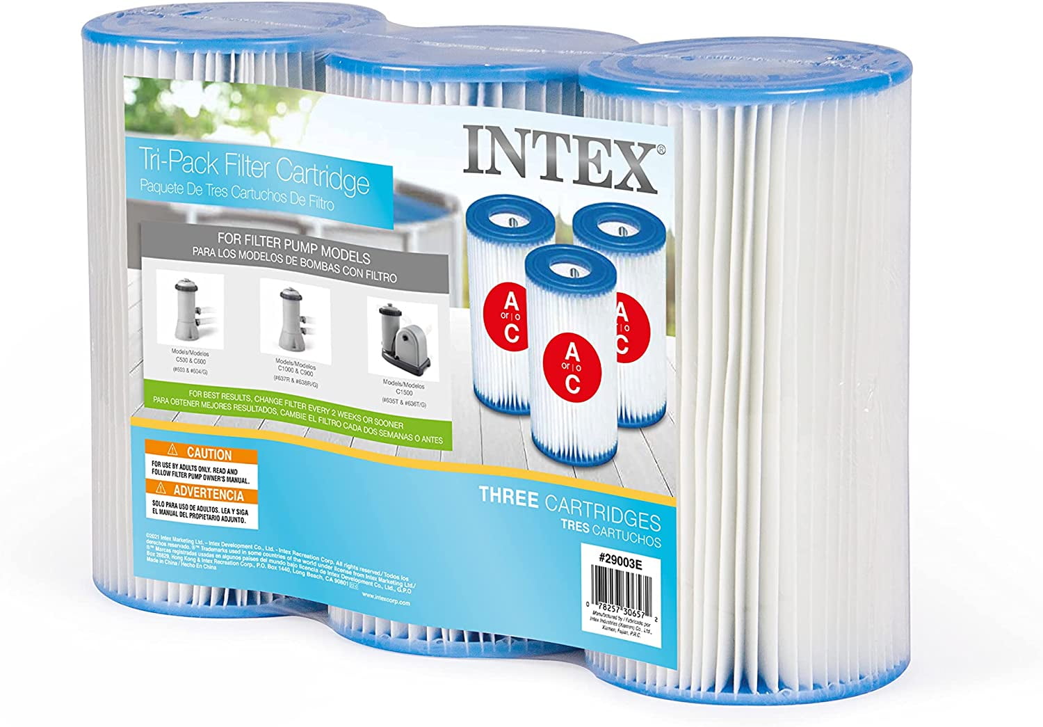 Intex Type A or C Filter Cartridge for Pools, Convenient 3-Pack, Easy ...