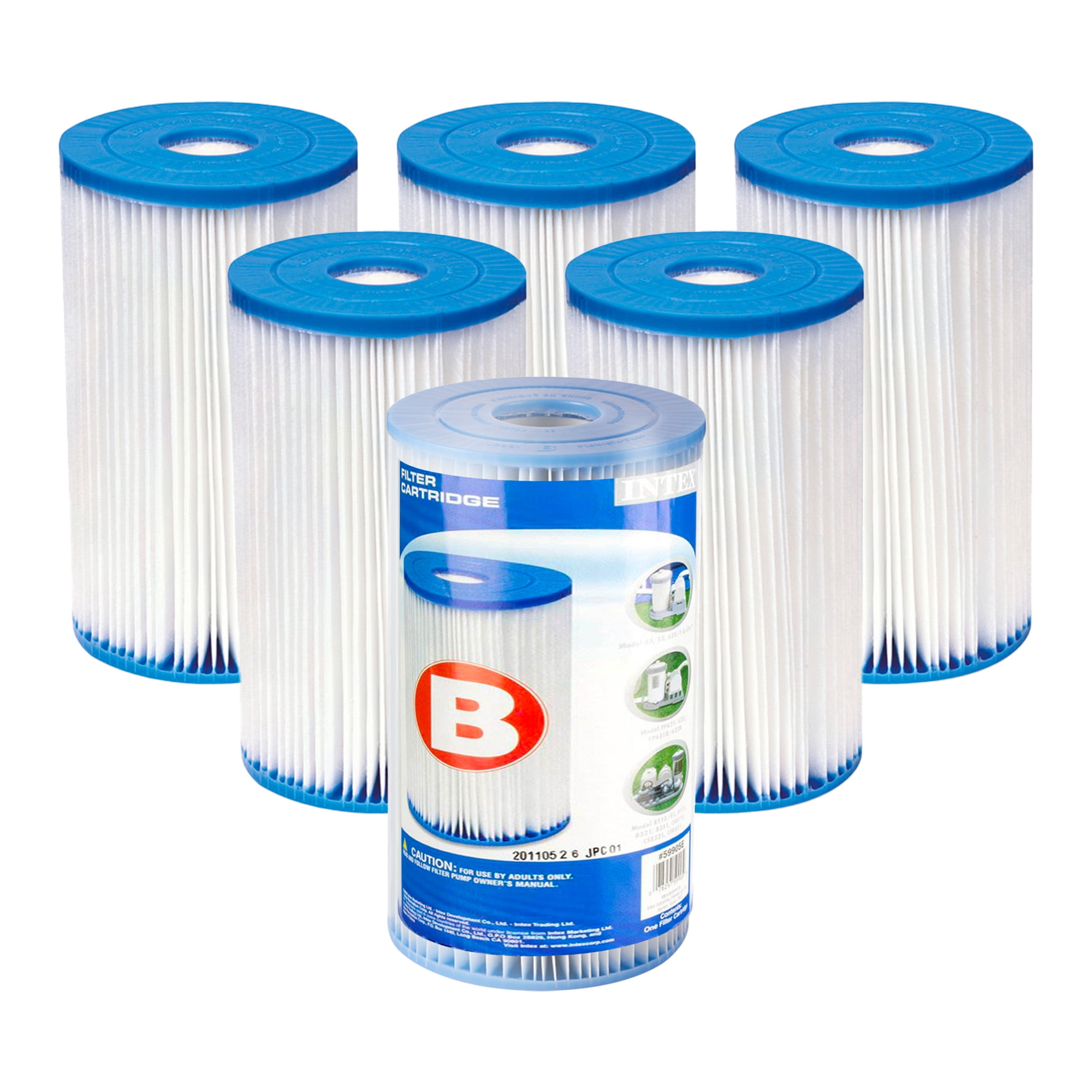 Intex 29005E Swimming Pool Type B Replacement Filter Pump Cartridge (6 ...