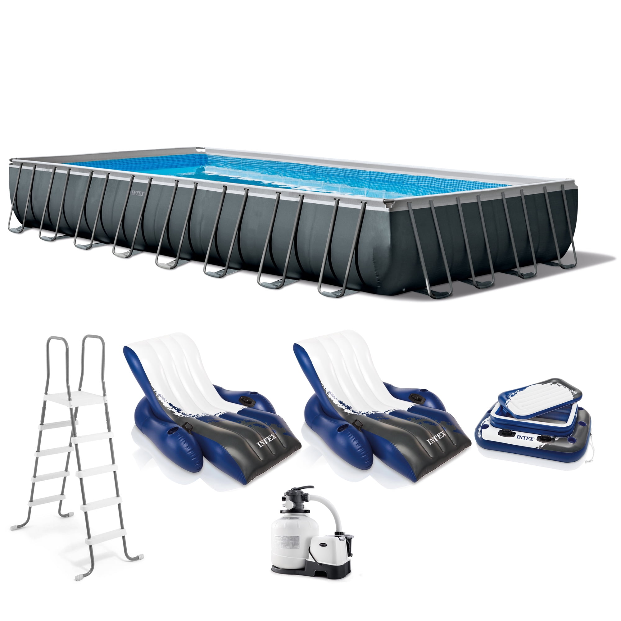 Intex 32' x 16' x 52" Ultra XTR Rectangular Pool w/ 2 Floating Chairs ...
