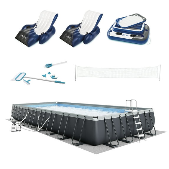 "Intex Ultra XTR Rectangular Pool Set 32' x 16' x 52"" w/ Pump, Chairs ...