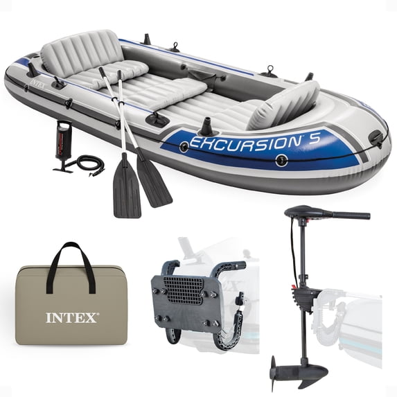 Intex, Inflatable Boat Set, 5 Person, Trolling Motor & Mount Kit ...