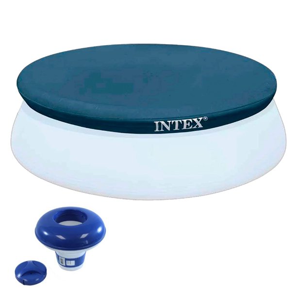 Intex 8 Foot Above Ground Pool Round Cover Tarp & 7" Floating Chlorine ...