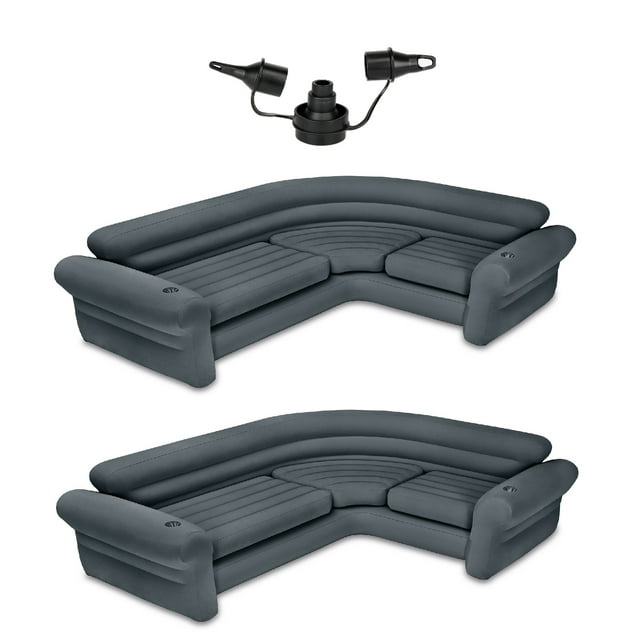 Intex Electric Air Pump w/ Intex Inflatable Couch w/ Cupholders (2 Pack ...