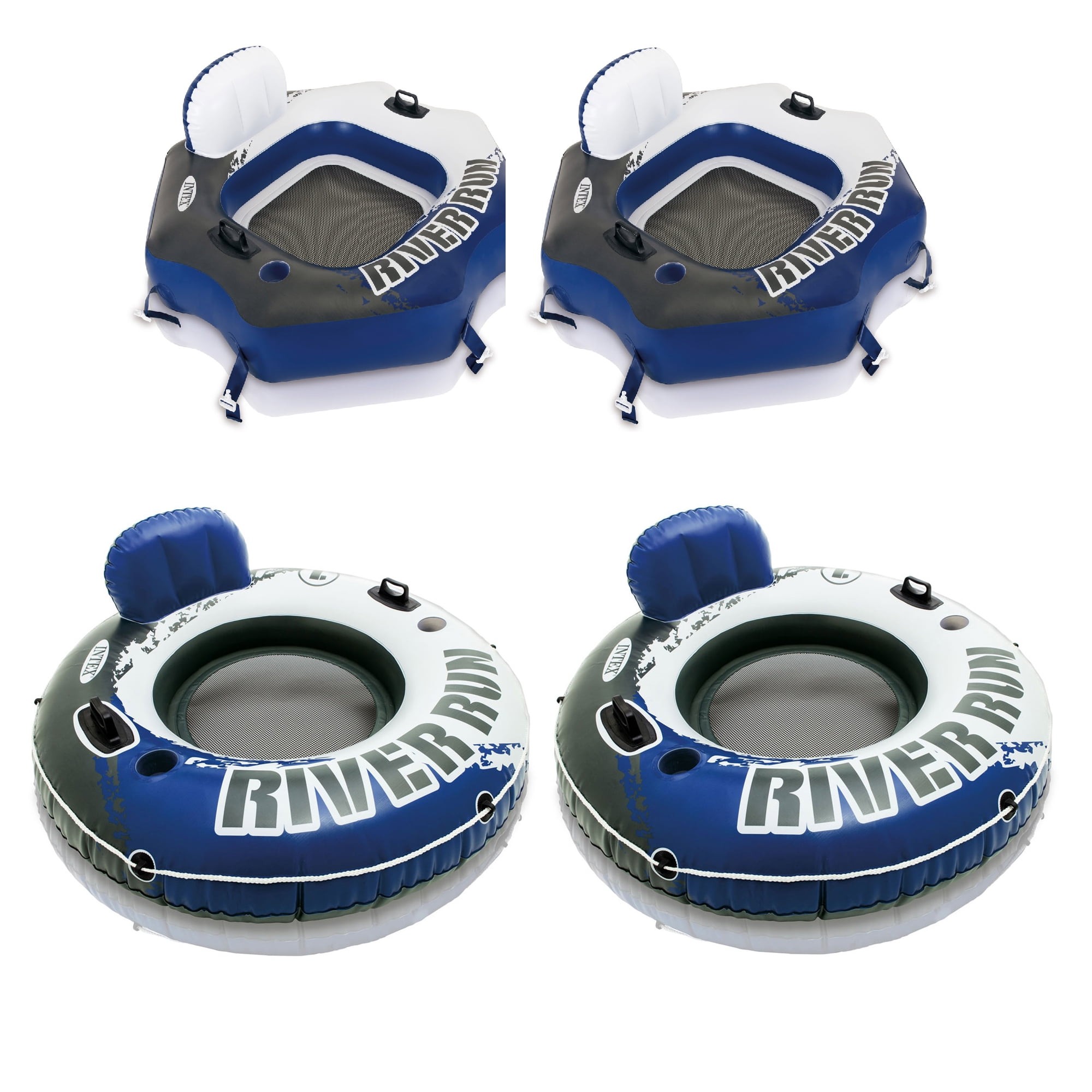 Intex Connect Lounge 1 Person Floating Tube (2 Pack) & Inflatable Tube ...