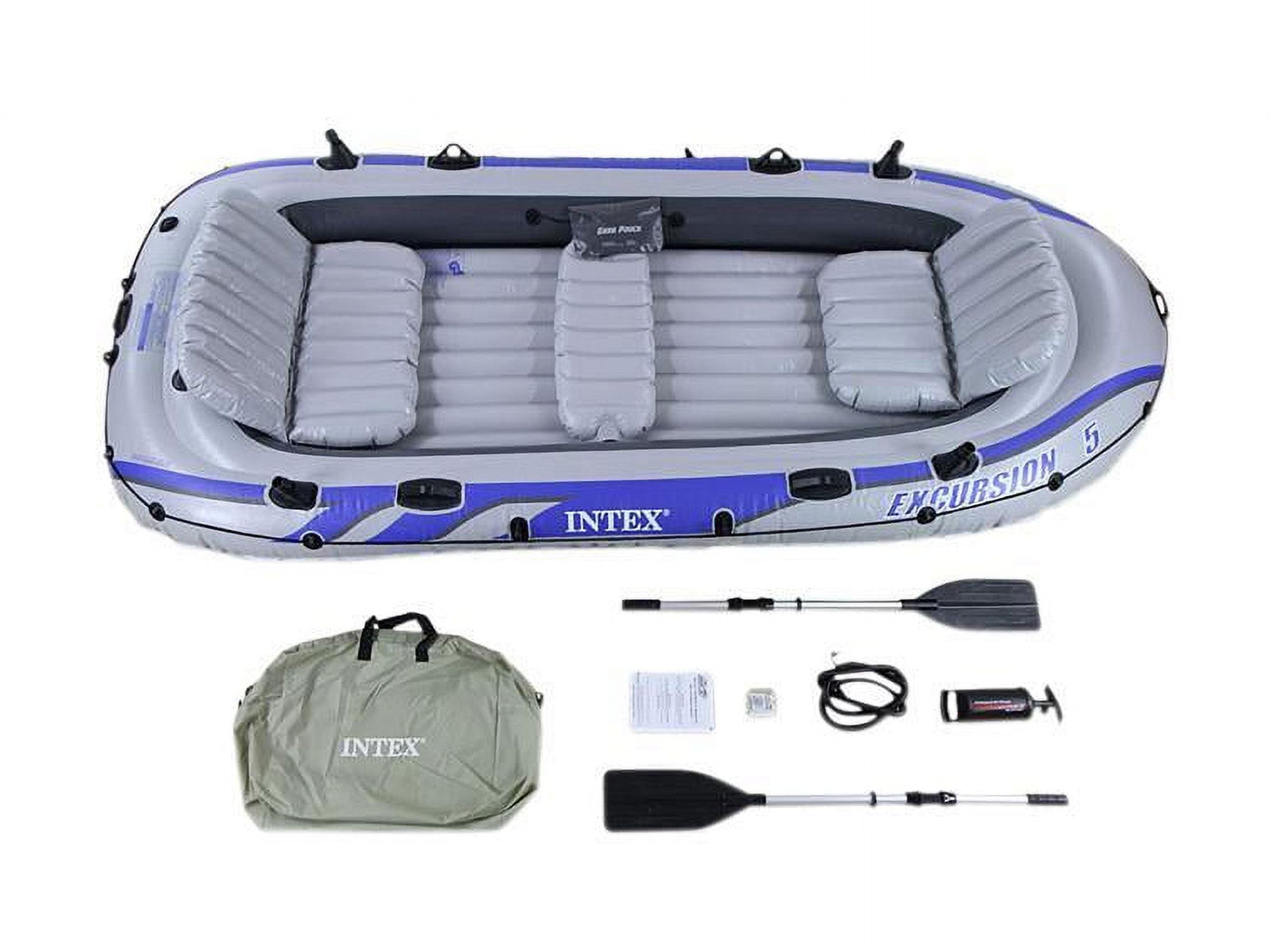 Open Box Intex Excursion 5 Inflatable Rafting/Fishing Boat Set w/ 2 ...