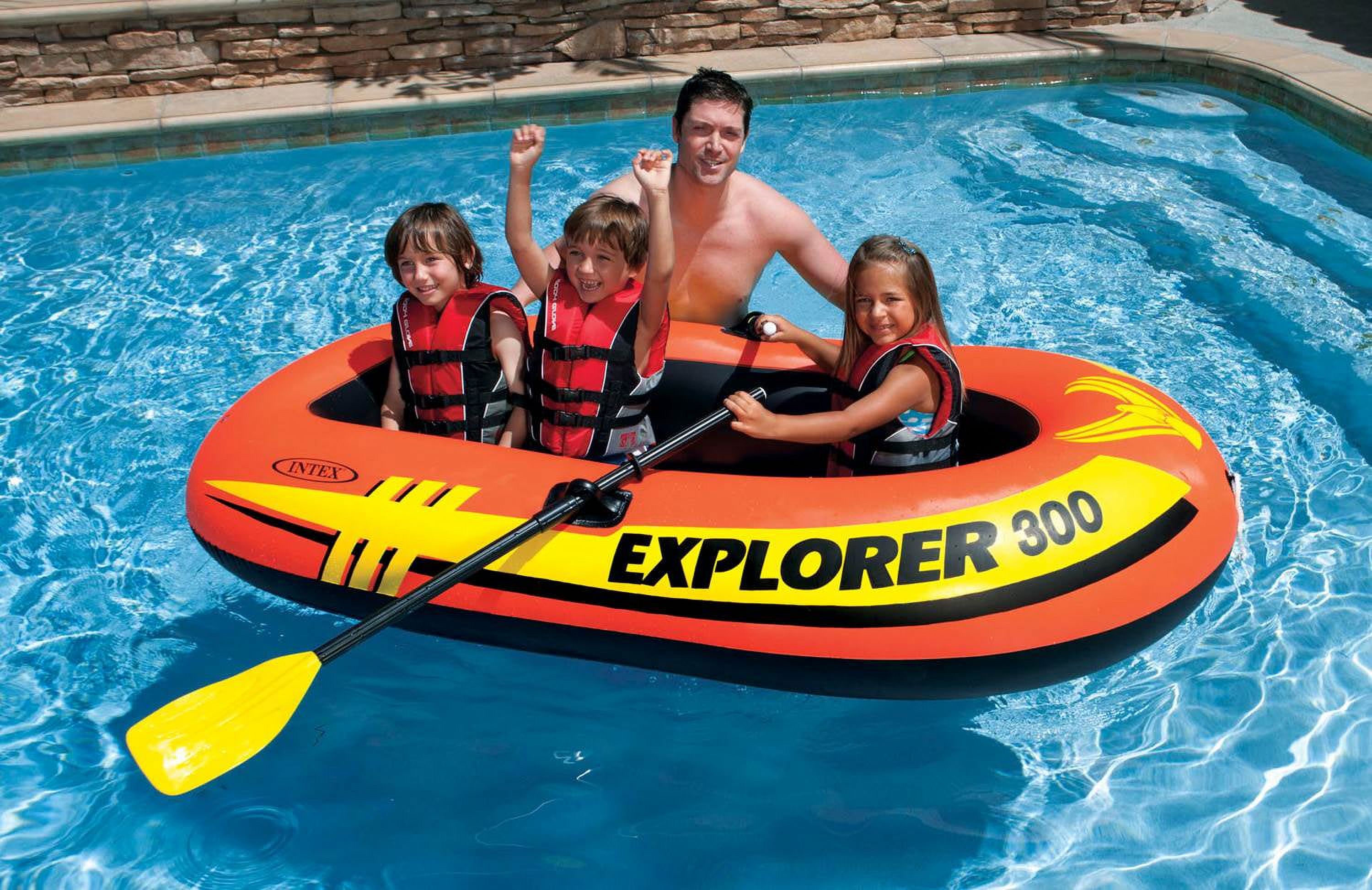 Intex Explorer 300 Inflatable Fishing 3 Person Raft Boat w/ Pump & Oars ...