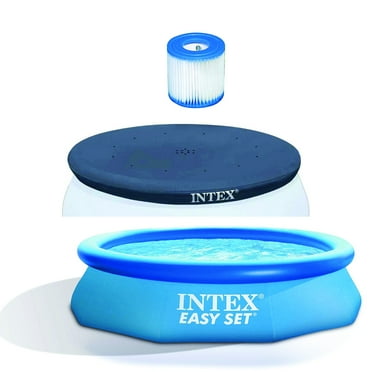 Intex Family Swim Center Round Inflatable Outdoor Pool with Cover ...