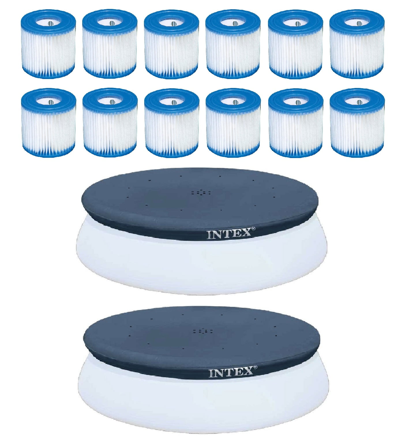 Intex Filter Cartridge for Pools (12 Pack) w/ Intex 10' Pool Cover (2 ...