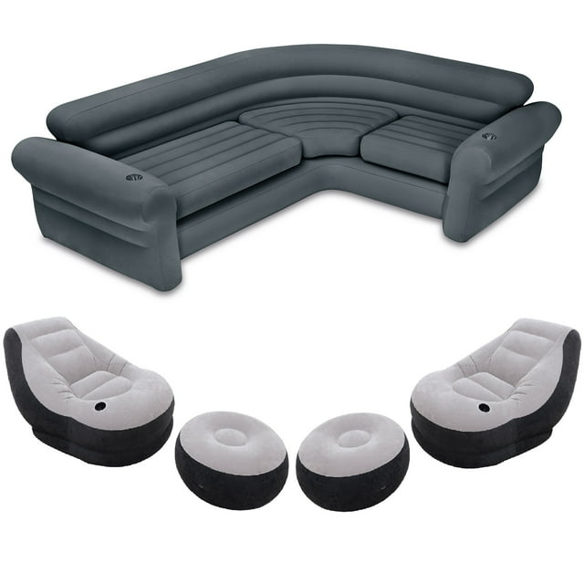 Intex Inflatable Corner Sofa with Lounge Chair & Ottoman Set (2 Pack ...