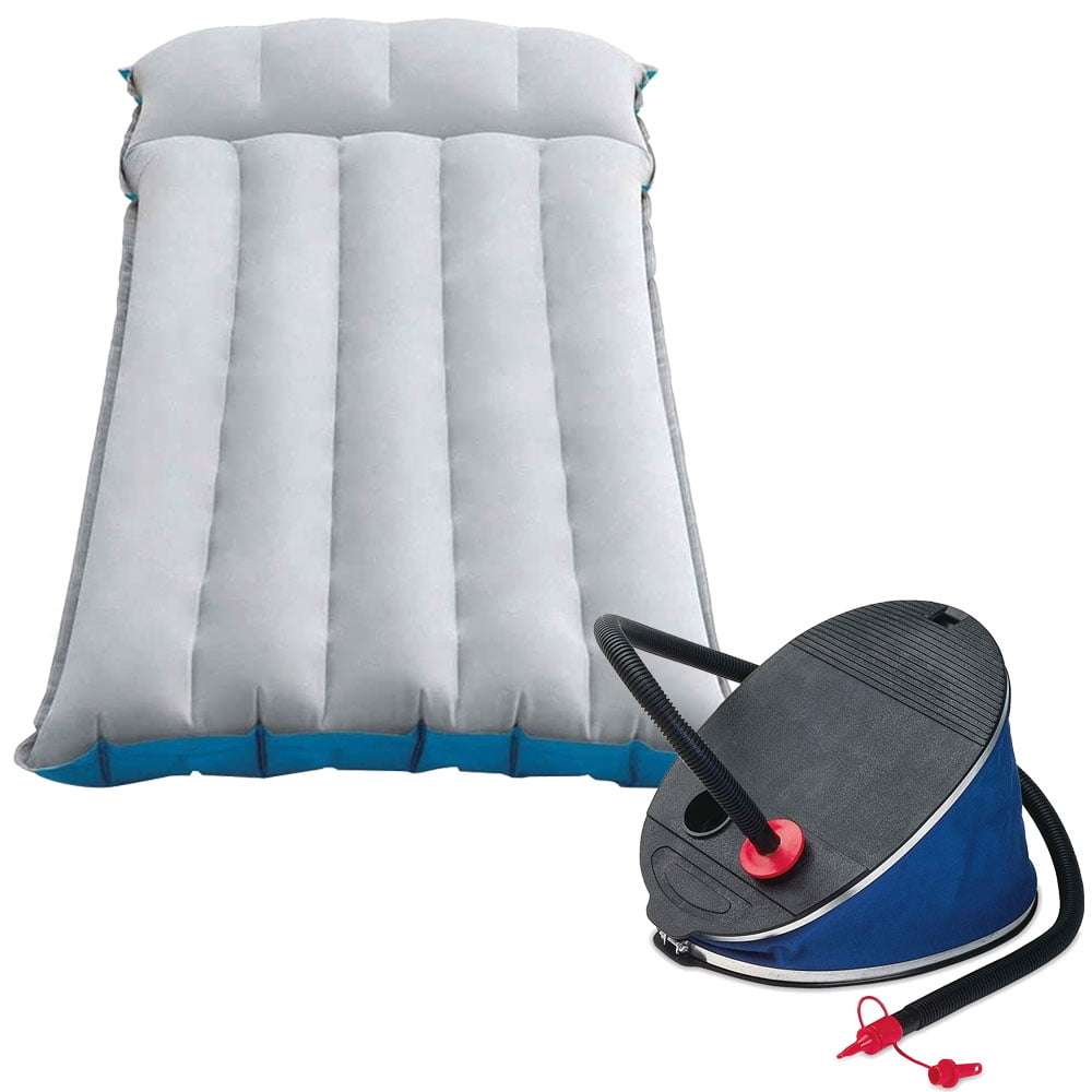 Intex Inflatable Camping Mattress, Grey Bundle with Bellows 11.5" Foot ...