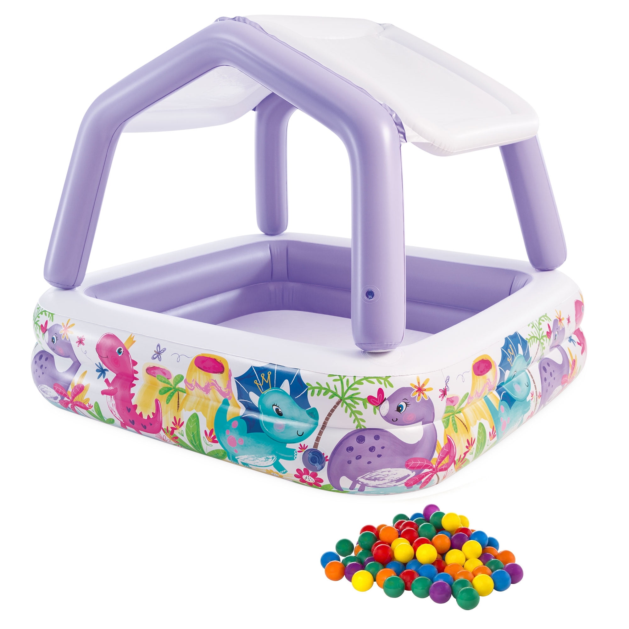Intex Inflatable Sun Shade Kiddie Pool & Multi-Colored Fun Ballz, 100 ...