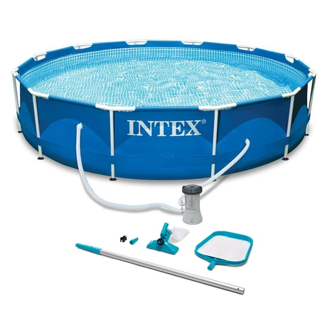 "Intex Outdoor 10'x30"" Metal Frame Above-Ground Swimming Pool with Filter Pump & Maintenance ...