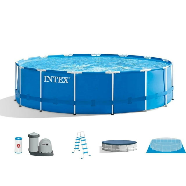"Intex 15' x 48"" Above Ground Pool Set with Filter Pump & Pool Cover ...