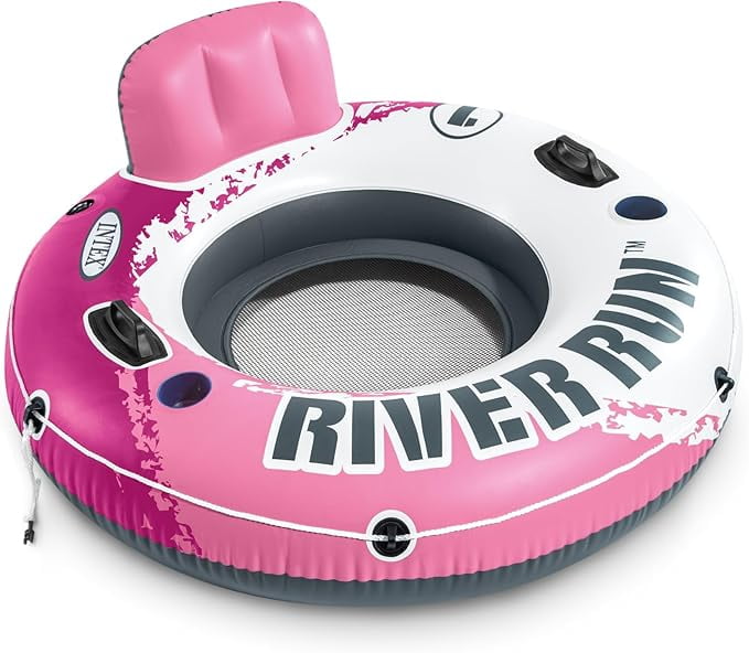 "Intex Pink River Run 1 Inflatable Tube, Mesh Bottom, Cup Holders, 53 ...