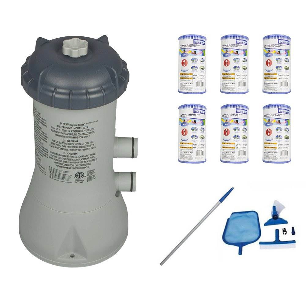 Intex Pool Pump System + Maintenance Tools + Replacement Cartridges (6 ...