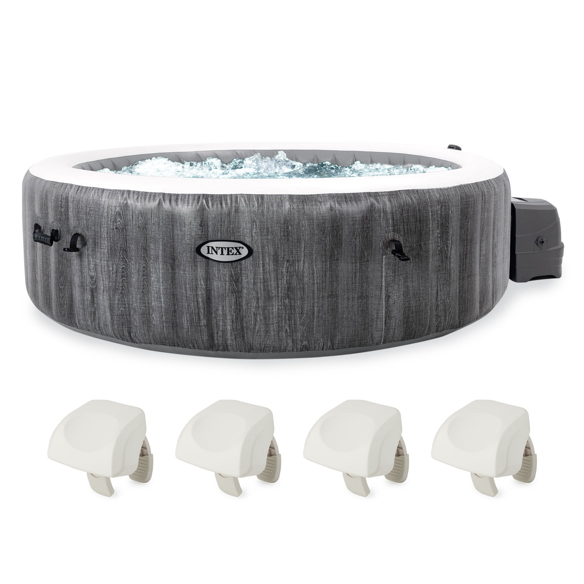 Intex PureSpa Plus Greywood Inflatable Spa & Cushioned Headrest (4 Pack ...