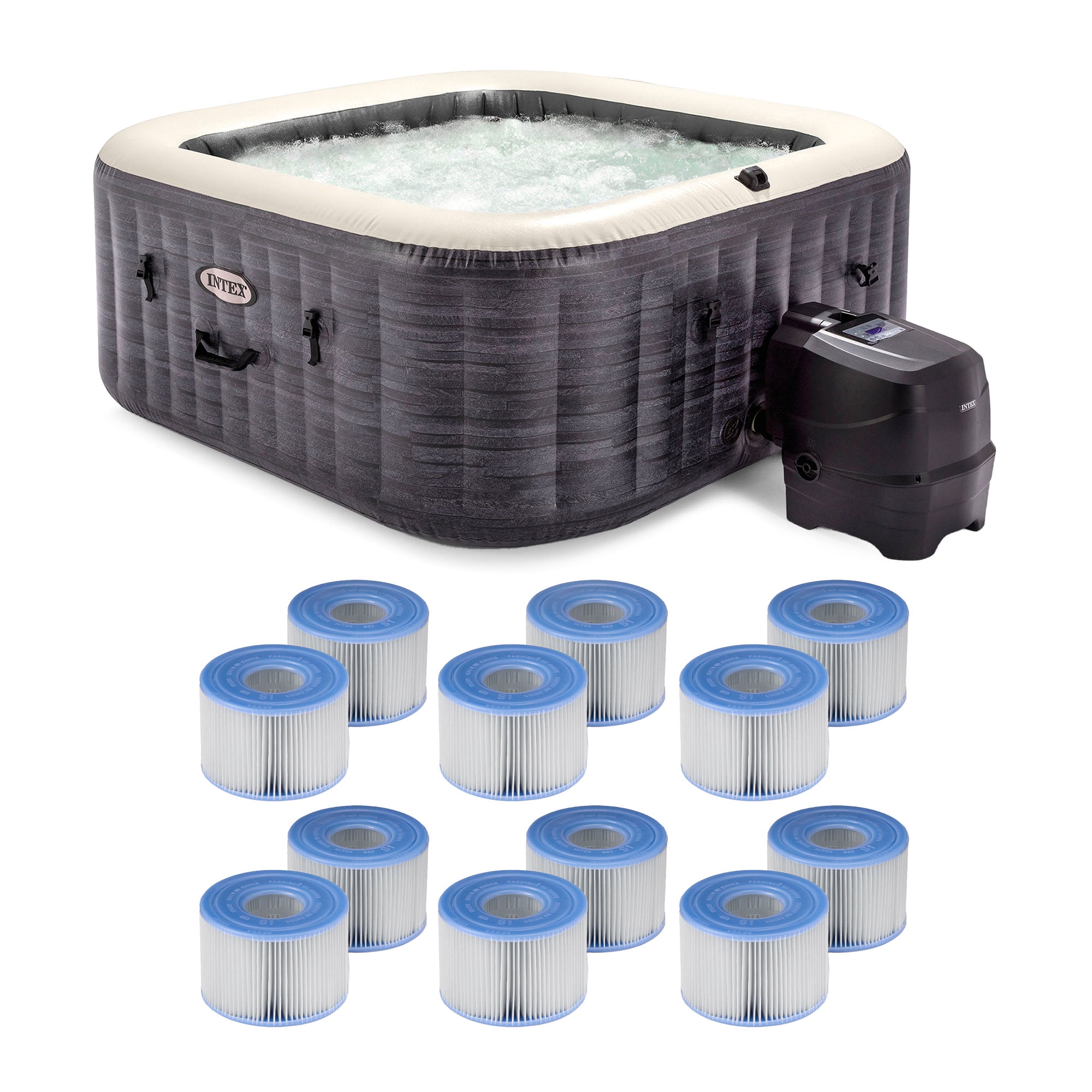 Intex PureSpa Plus Inflatable Spa & Type S1 Filter Cartridges (12 Pack ...