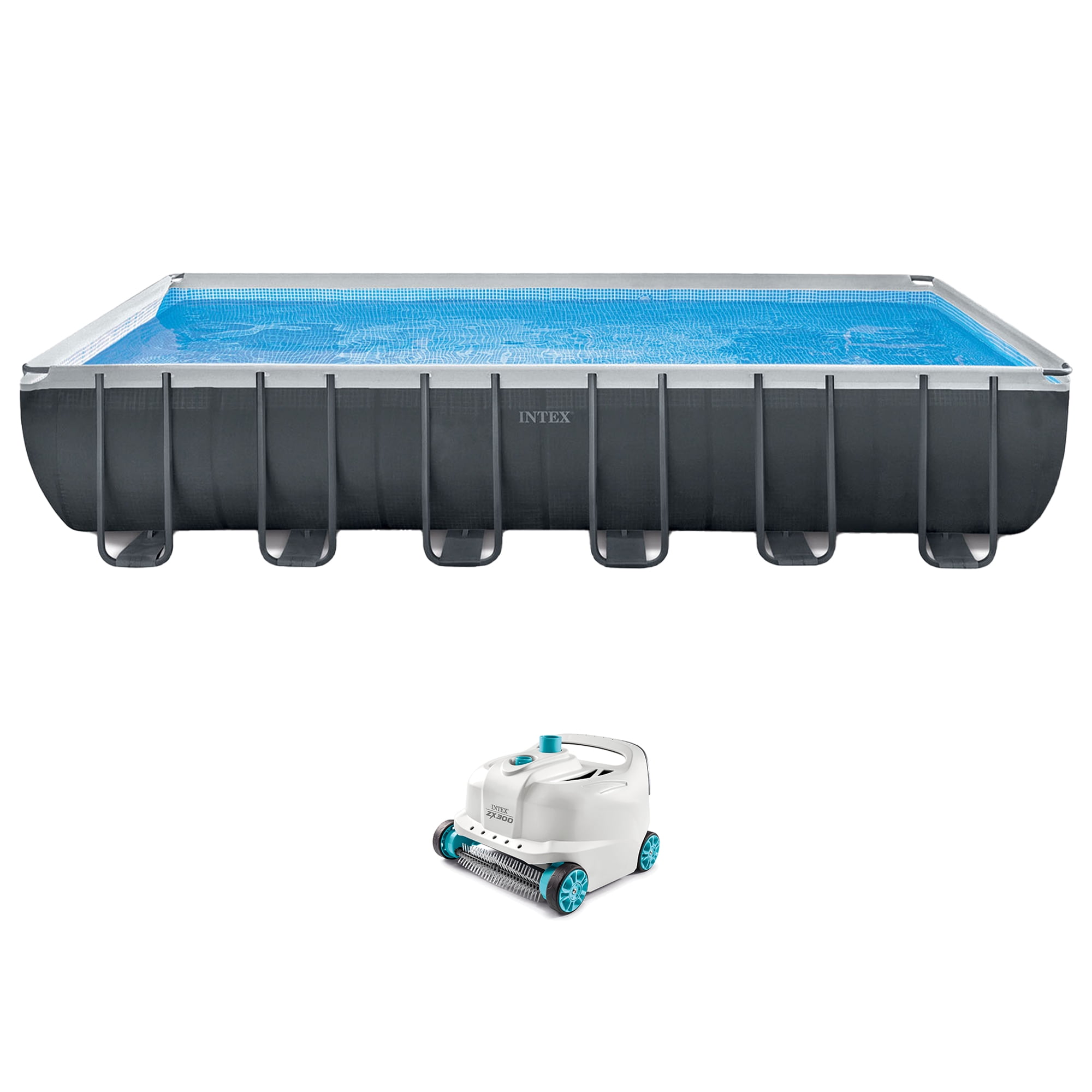 Intex Rectangular Ultra XTR Frame Pool w/ Pump & Pool Robot Vacuum ...