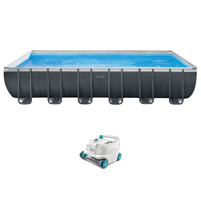 Intex Rectangular Ultra XTR Frame Pool w/ Pump & Pool Robot Vacuum ...