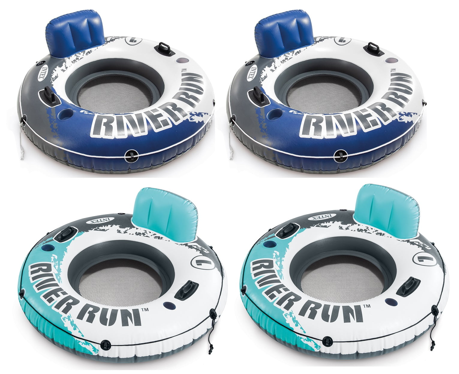 Intex River Run 53” Aqua Inflatable Tube (2-Pack) & Blue Inflatable ...