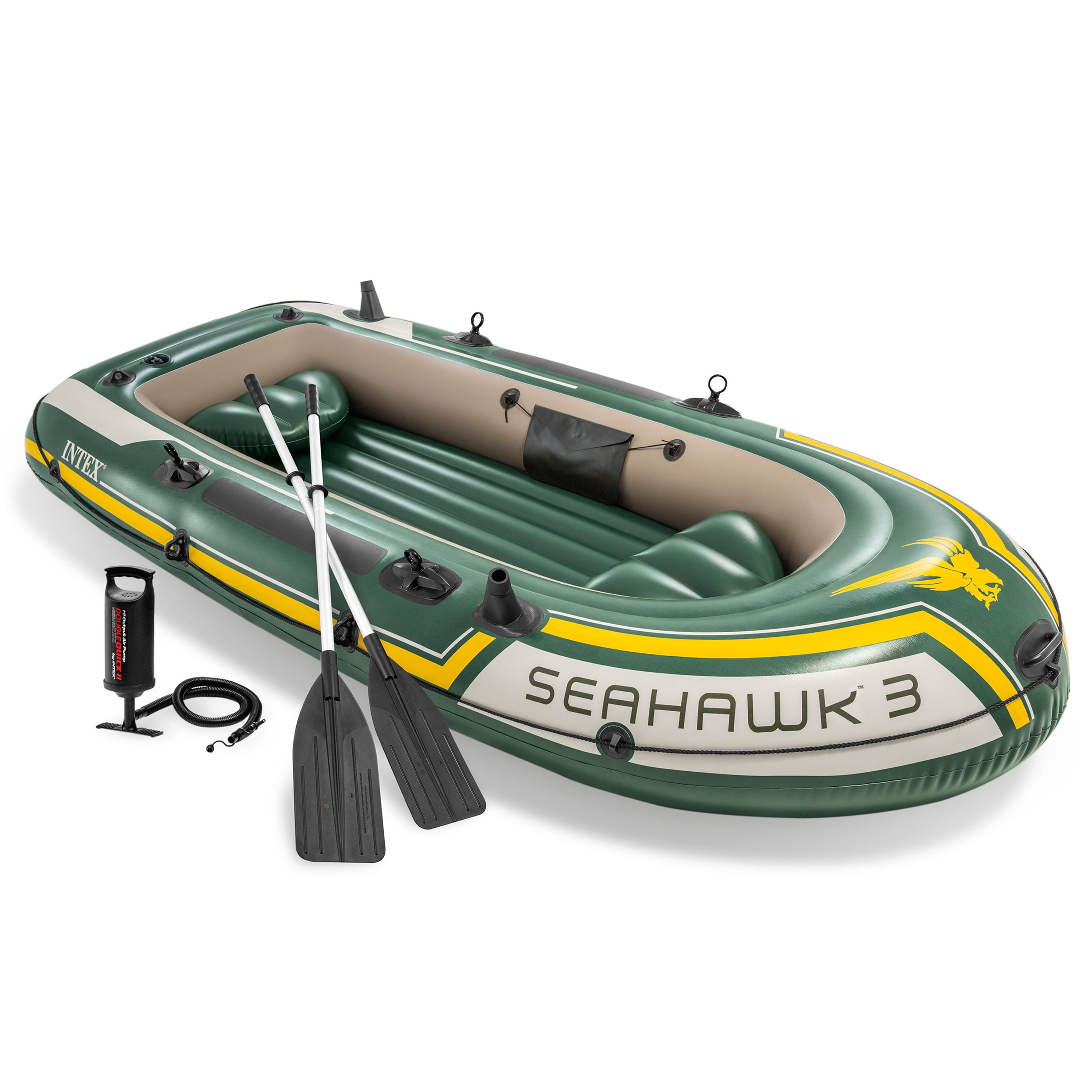 Intex Seahawk Inflatable 3-Person Raft Boat w/ Fishing Rod Holders ...