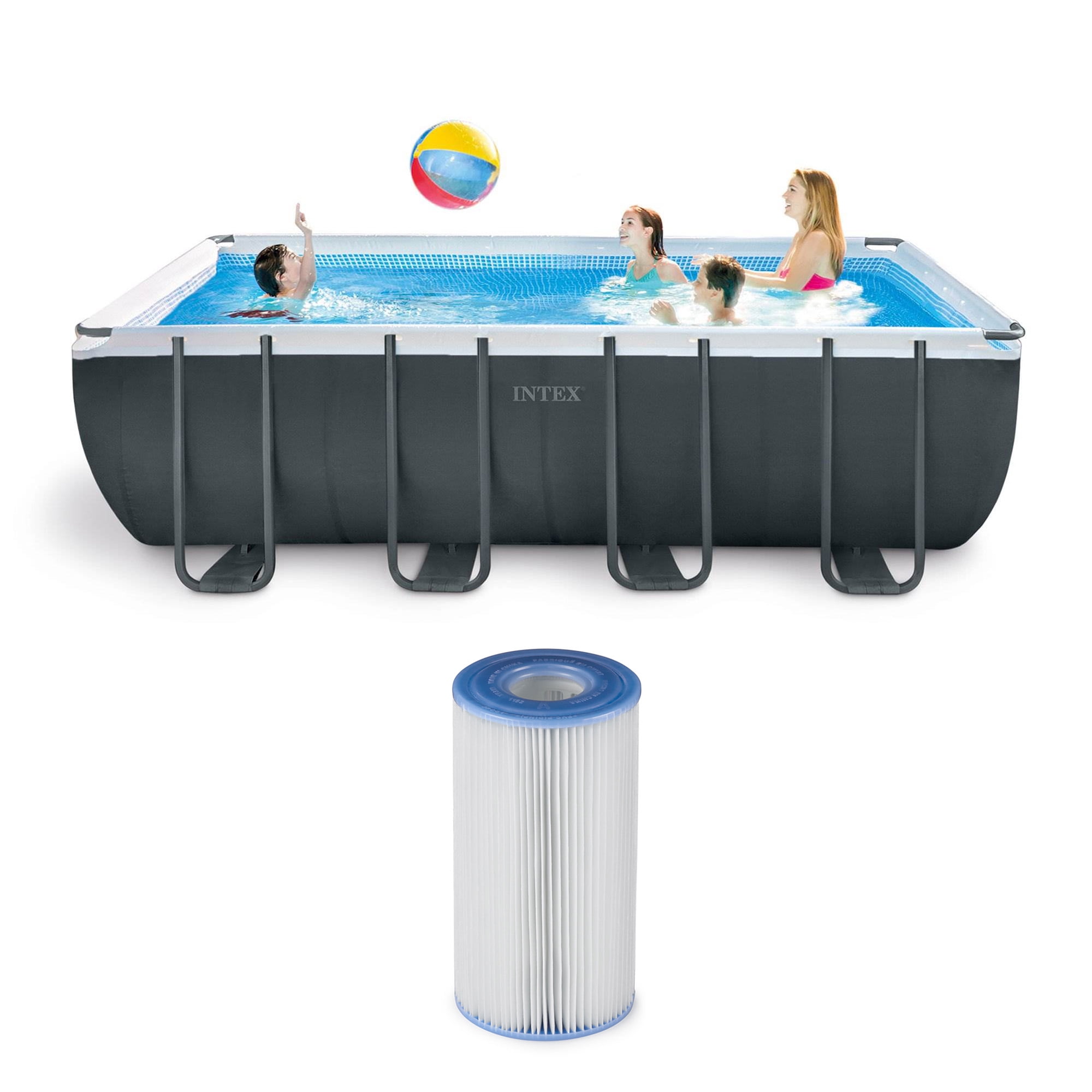 Intex Ultra 18ft XTR Rectangular Steel Frame Swimming Pool Set w/ Sand ...