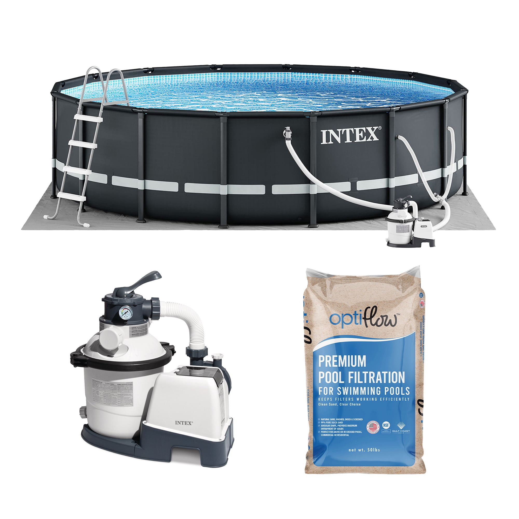 INTEX 16ft x 48in Ultra XTR Above Ground Swimming Pool & Optiflow 50lb ...