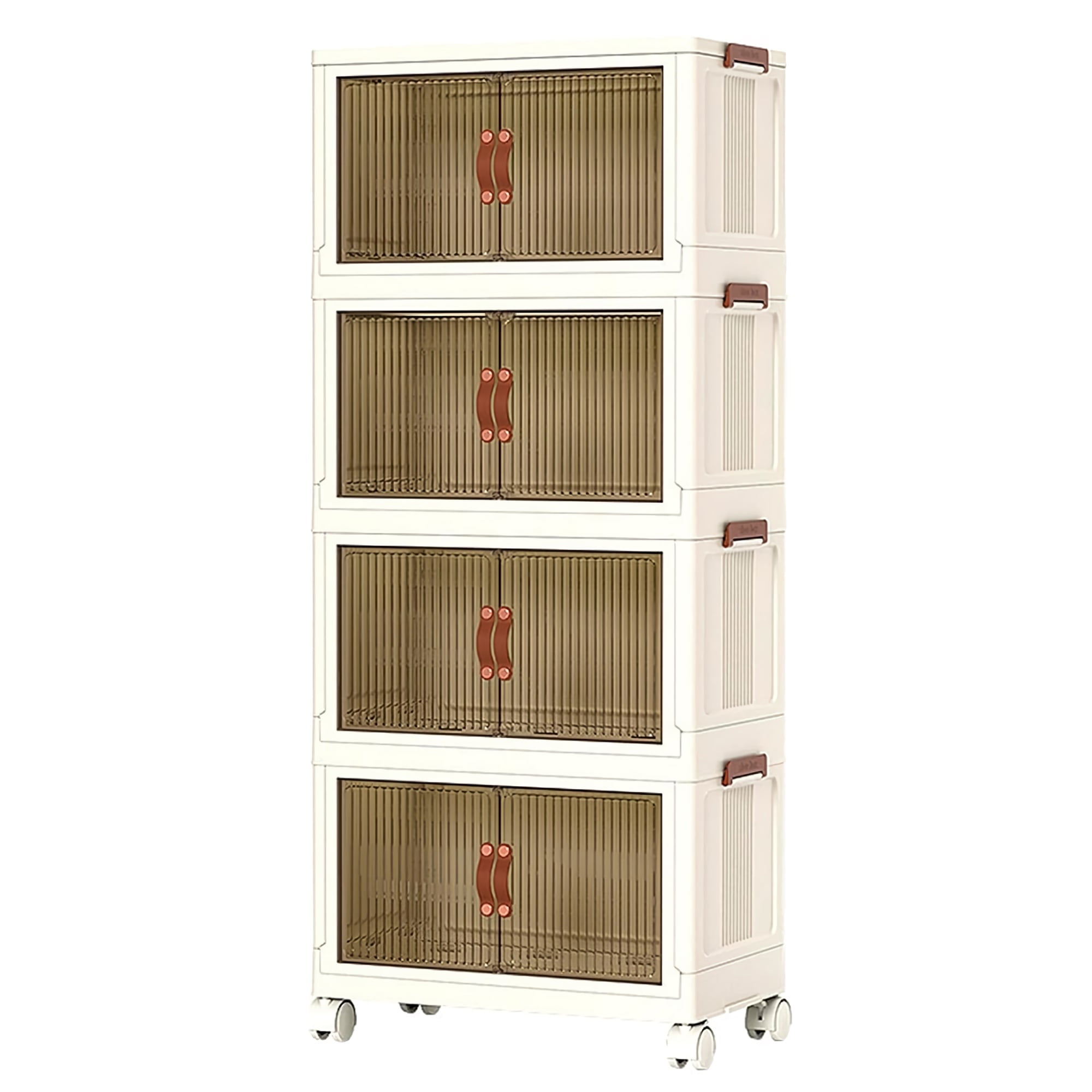 Intexca 4 -Tier Stackable Storage Rack with Collapsible Bins & Wheels ...