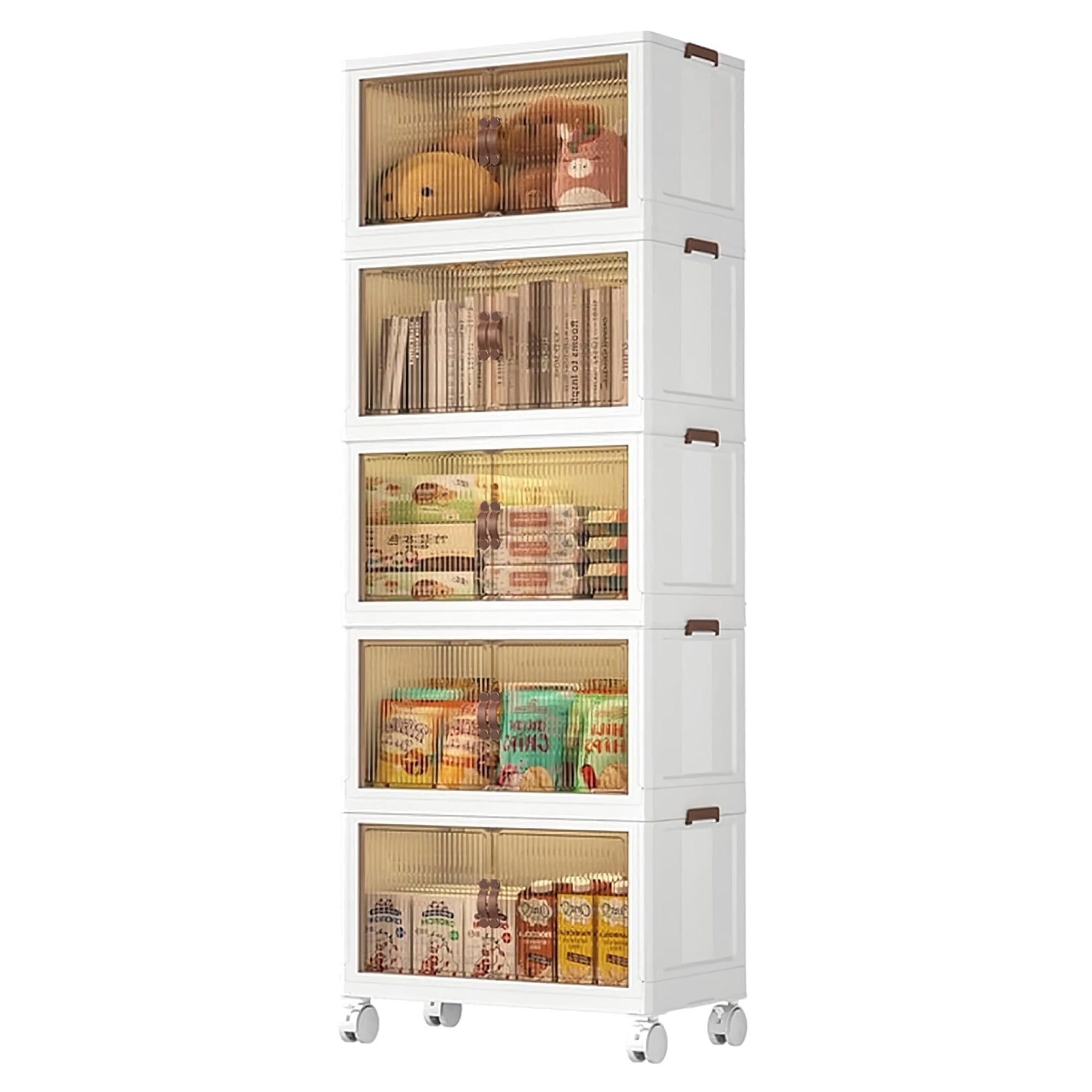 Intexca 5-Tier Stackable Storage Rack with Collapsible Bins & Wheels ...