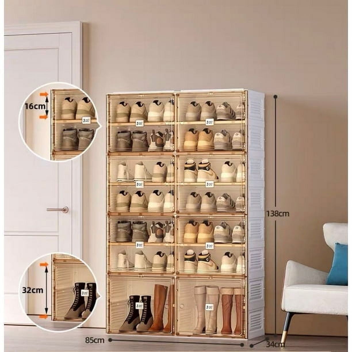 Intexca Shoe Box with Magnetic Door, 7-Tier Portable Storage Organizer ...