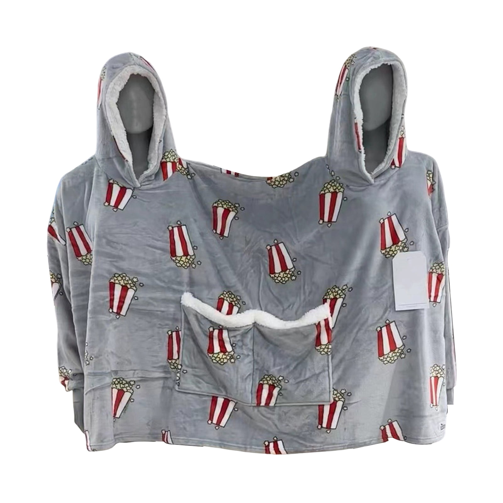 Intimate Couples Pajamas Hooded Popcorn Print with Double Pocket Thick ...