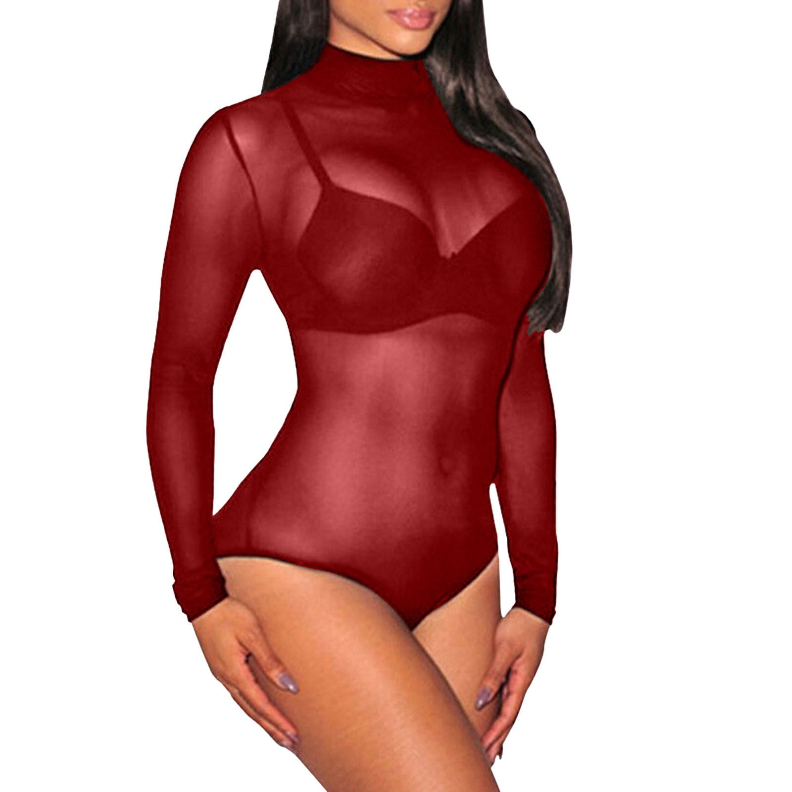Intimates Mesh O Neck Leotard Bodysuit Sheer Lingerie Women Nightwear Sleepwear Piece One Sheer