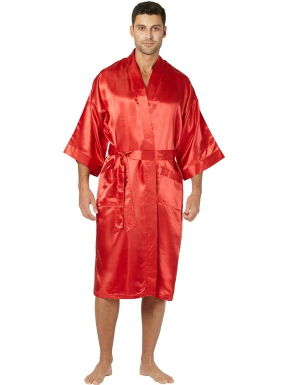 Tony & Candice Men's Satin Robe with Shorts Set Kimono Bathrobe (XX ...