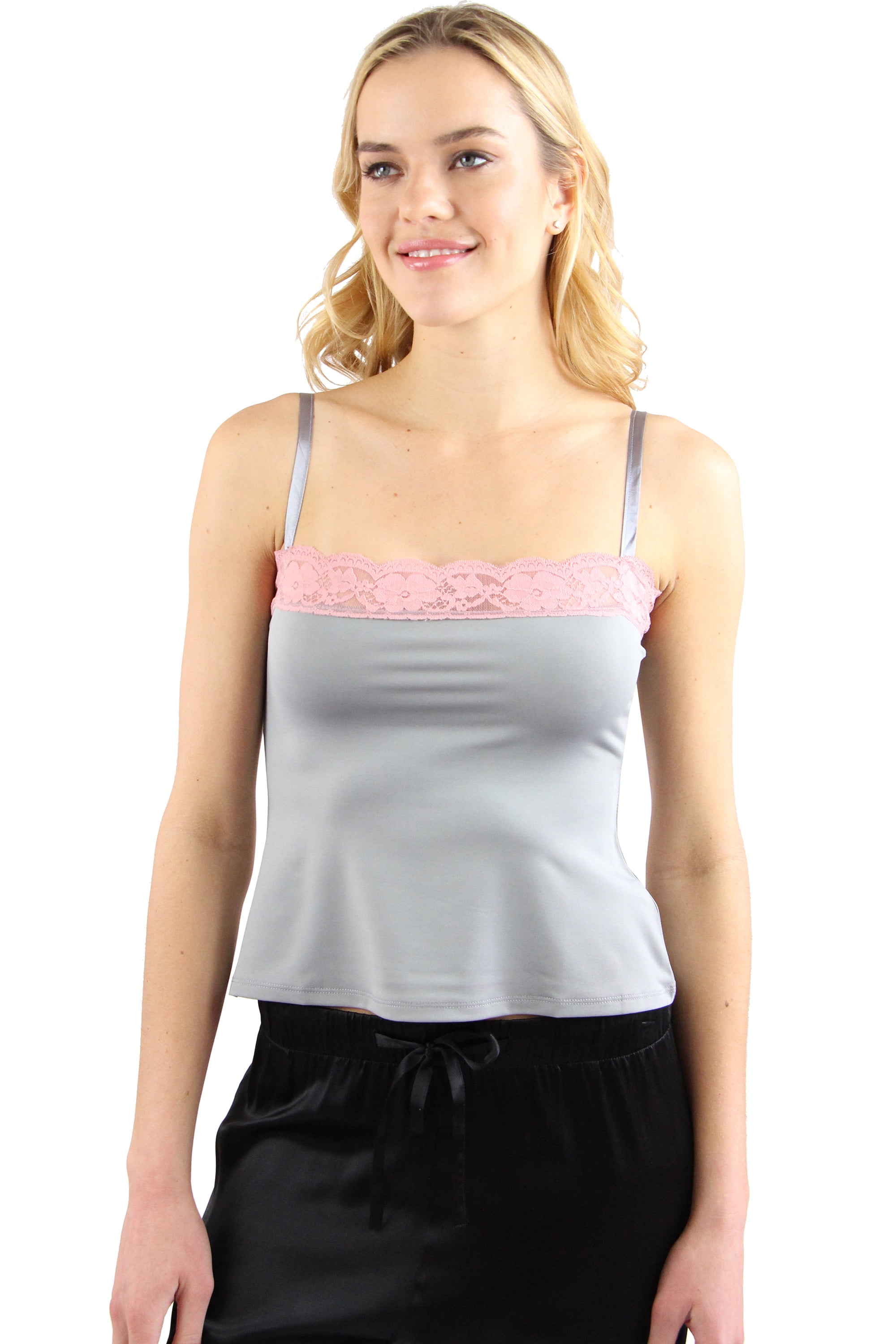 Intimo Womens Microfiber Camisole with Contrast Lace - Walmart.com