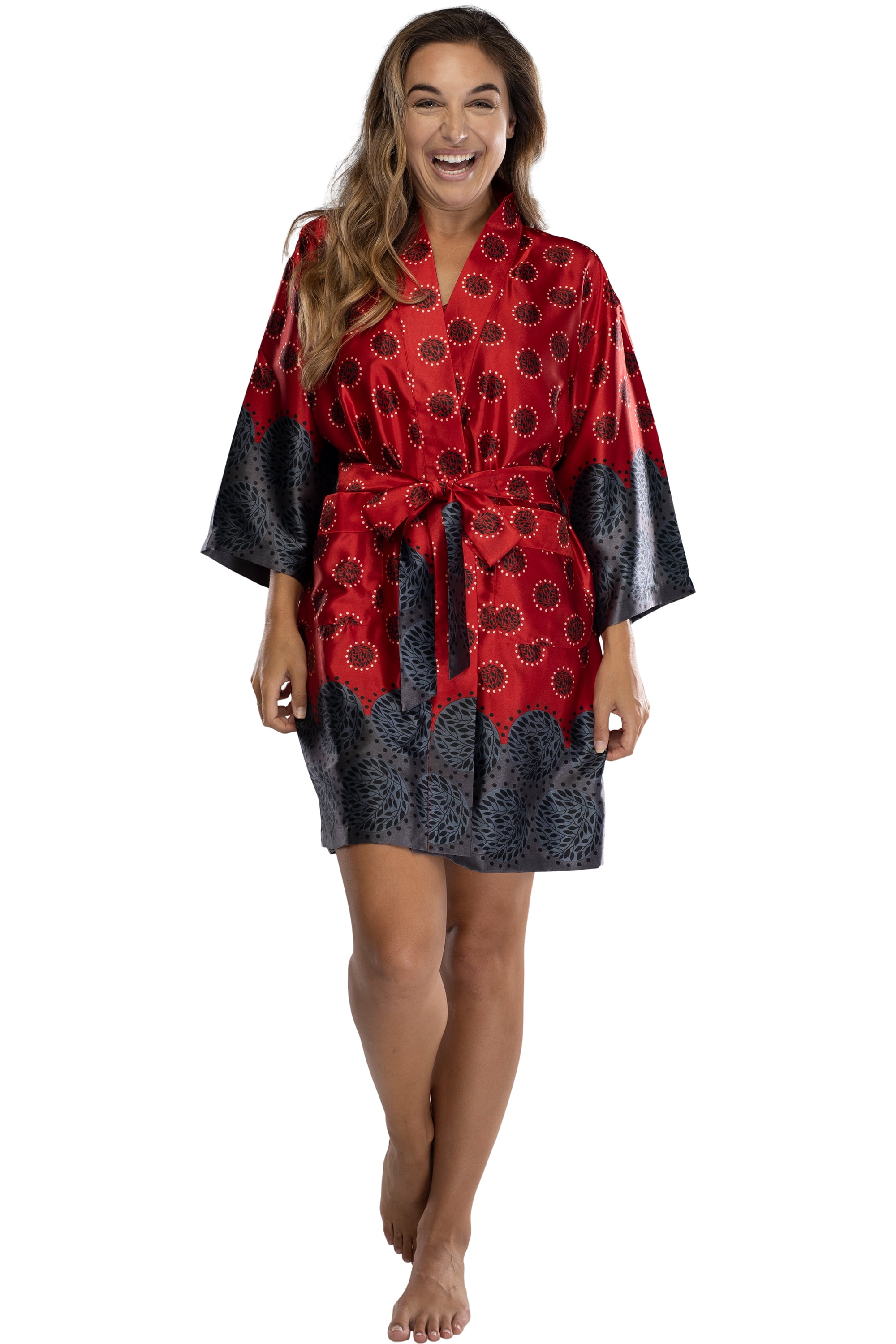 Intimo Womens Woven Polyester Soft Comfy Robe Red - Walmart.com