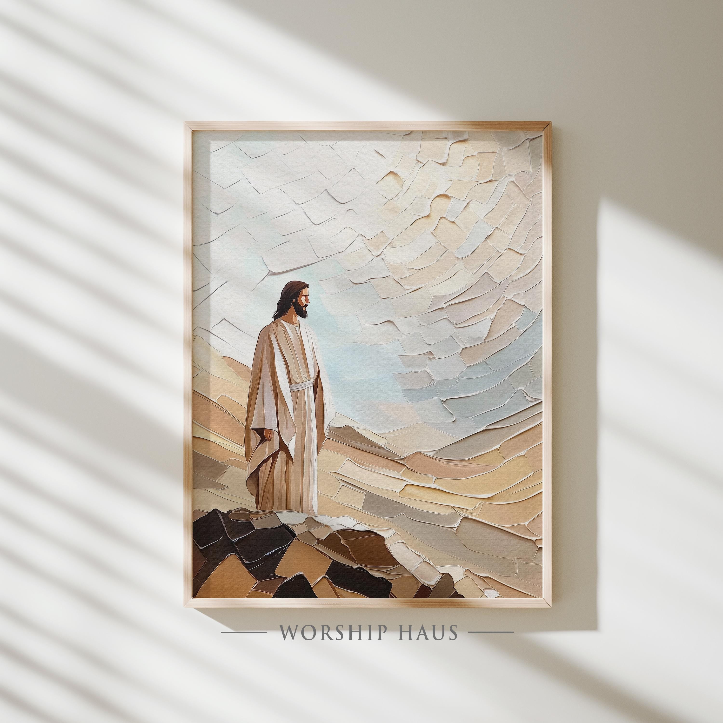 Into The Wilderness Christian Wall Art Jesus Alone On Cliff Edge Desert ...