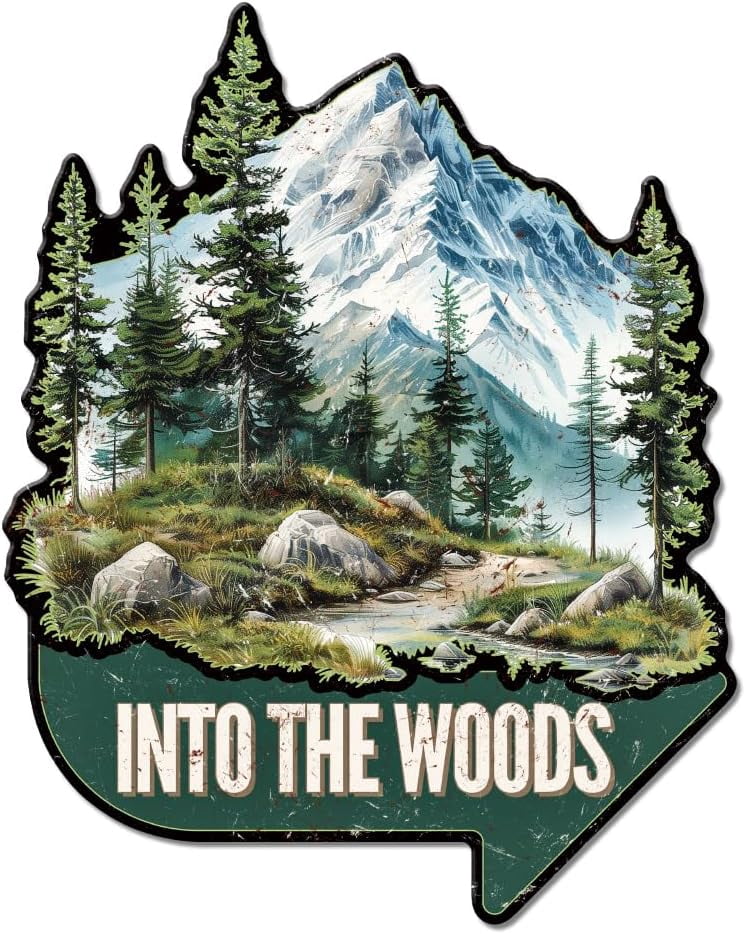 "Into The Woods" Vintage Metal Forest Tin Sign Retro Mountain Plaque ...