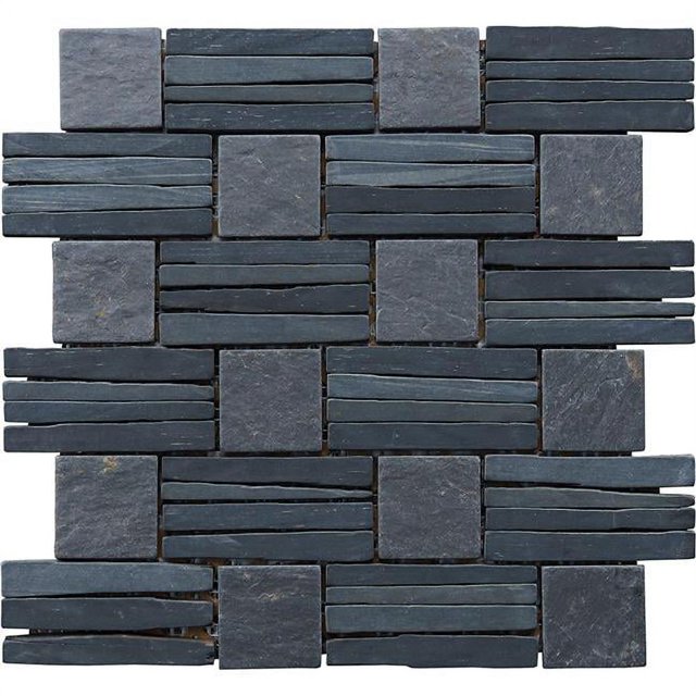 Intrend Tile LS019-S Basketweave Interlocked Mosaic - Black Slate ...