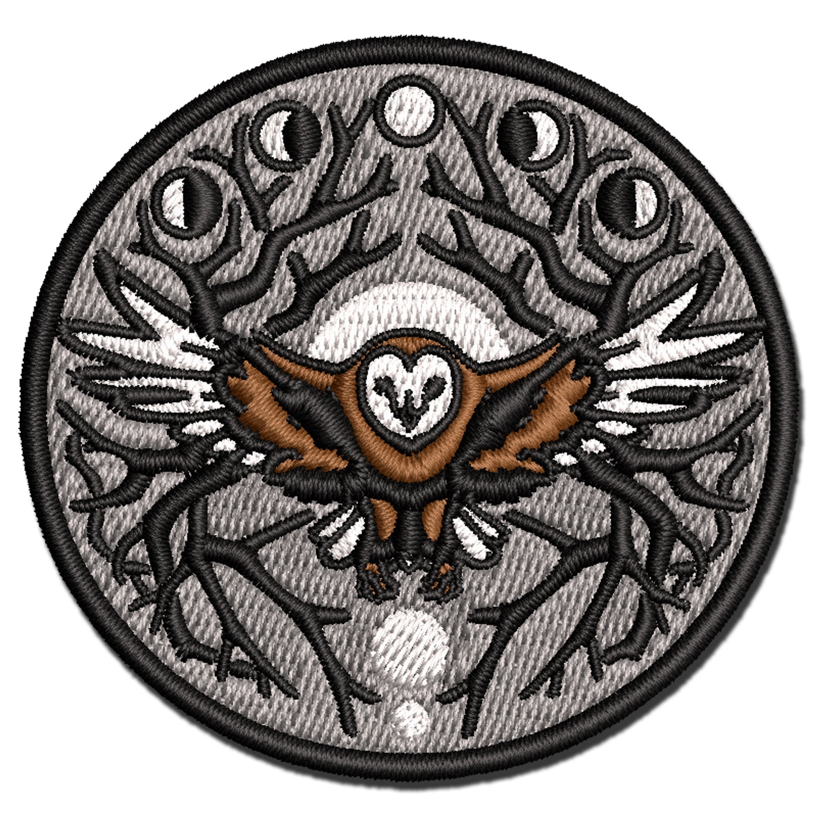 Intricate Barn Owl with Wreath of Branches and Moon Phases Applique ...