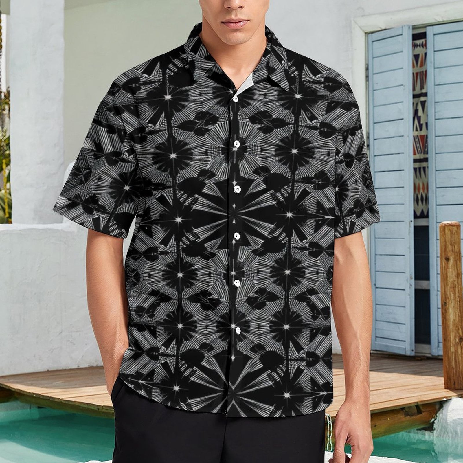 Intricate Black And White Geometric Pattern Summer Shirt For Mens ...
