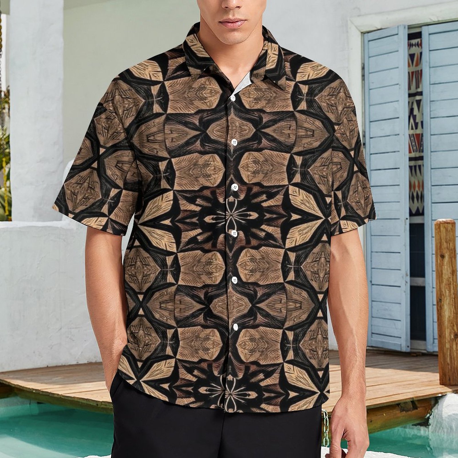 Intricate Brown Geometric Seamless Pattern Shirt Casual Shirts Men Cool ...