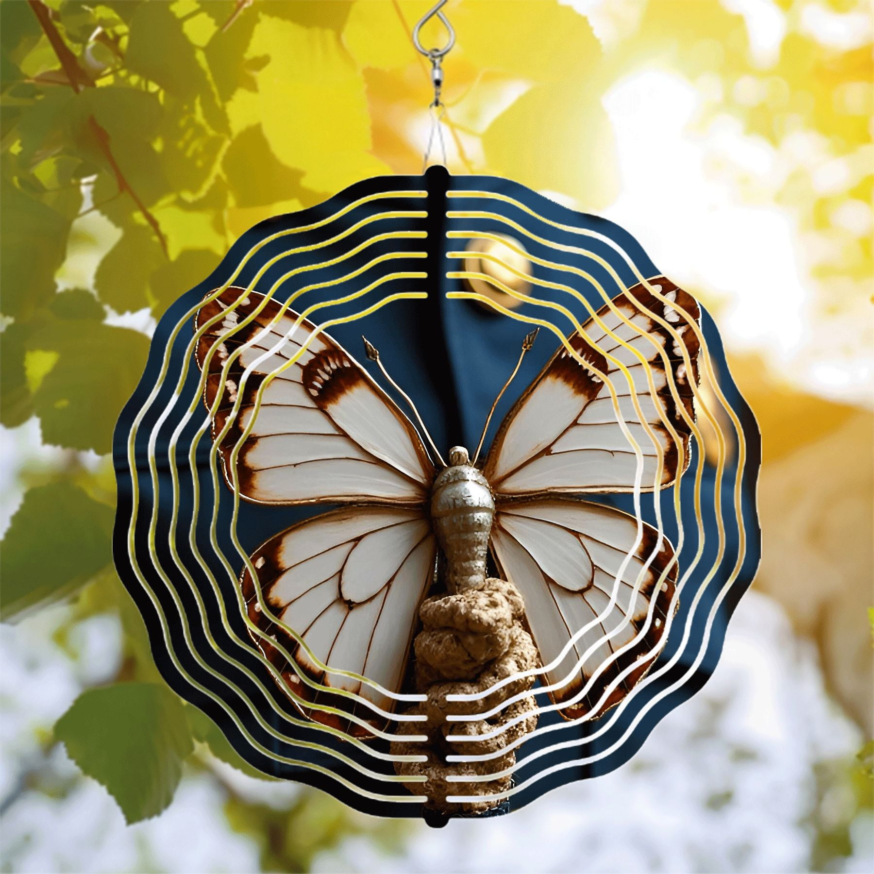 Intricate Butterfly Metal Wind Spinner & Chime - Stunning Brown & White ...