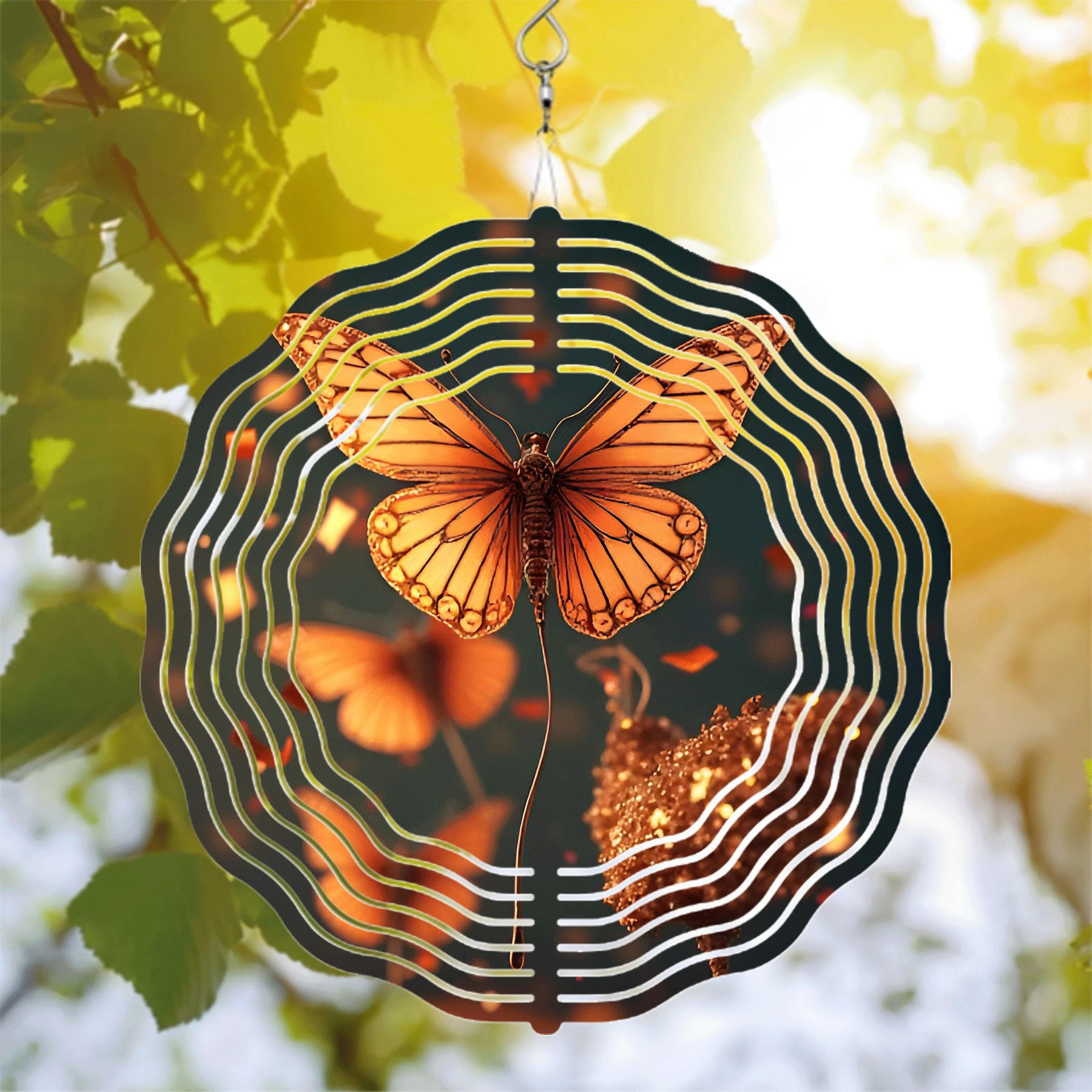 Intricate Butterfly Metal Wind Spinner & Chime - Vibrant Orange ...